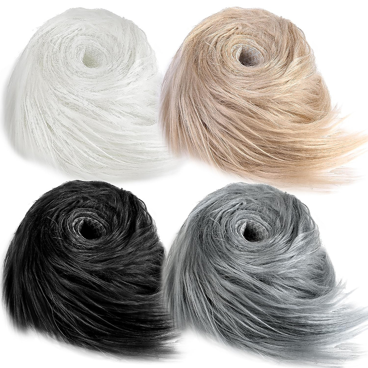 4PCS Faux Fur Ribbon 2"x60" Faux Fur Fabric Pre Cut Rolls Soft Christmas Fluffy Craft Fur Plush Patch Sewing Fur Cuts Furry Patch Ribbon for Cosplay Costume DIY Craft Gnomes Beard Dwarf Decoration