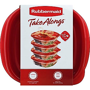 Rubbermaid TakeAlongs 2.9-Cup Square Food Storage Containers, 4-Pack, Chili Red