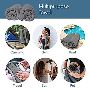 Scala (2 Pack Extra Large Microfiber Hair Towel 24" x 48" Anti Frizz for Long Hair, Multipurpose Bath Towel for Pool, Gym, Yoga, Camping - Quick Drying, Ultra Absorbent Includes Towel Clips