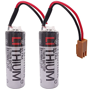 BATTEMALL (2-Pack 3.6V ER17500V Lithium Batteries Replacement PLC CNC Backup Battery with Plug for PLC Battery and M64 System