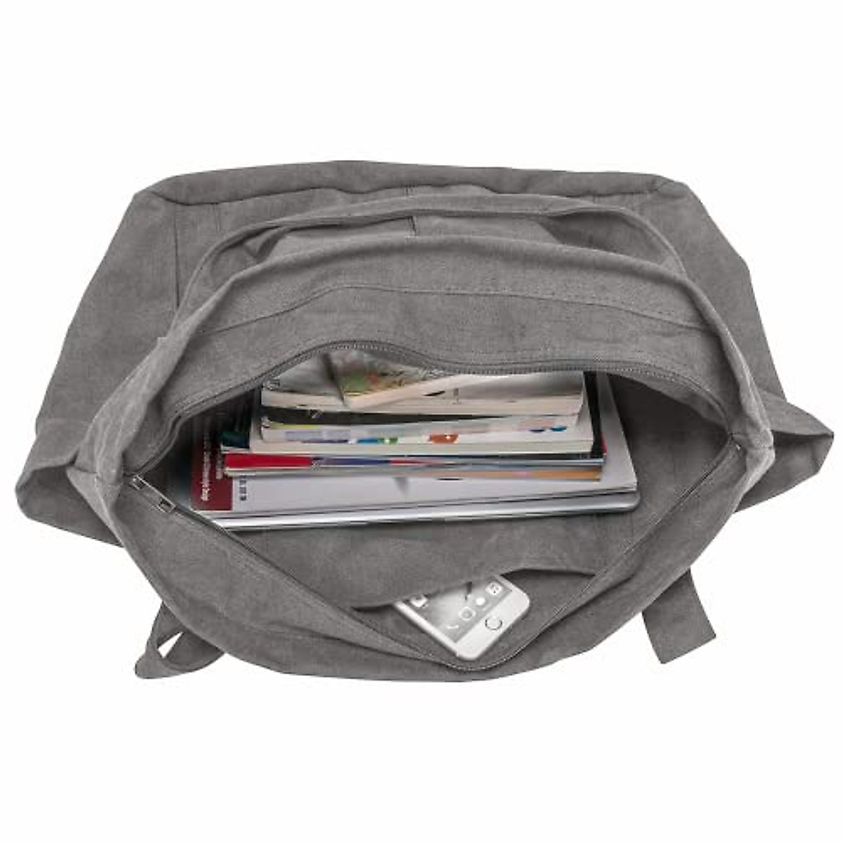 Large Canvas Tote Bags for Women, Black Travel Tote Bags with Zipper, Lightweight Utility Tote Bag with 4 Exterior Pockets, Perfect for Overnight Travel, Work, Shopping, Weekend Trips, Beach Days,Grey