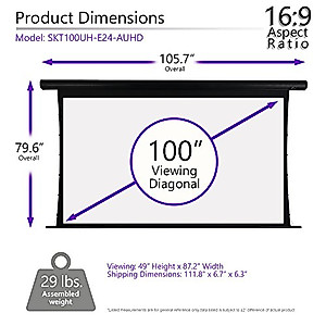 Elite Screens Saker Tab-Tension AcousticPro UHD Series, 100" Diagonal 16:9, 4K/8K Ultra HD Electric Sound Transparent Perforated Weave Drop Down Front Projector Screen, SKT100UH-E24-AUHD