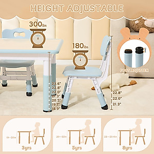SINKIPA Height-Adjustable Kids Table and Chairs, 31.5''L x 23.6''W Toddler Table and 4 Chairs set with Anti-Slip Foot Covers, Children Activity Table for Ages 2-10, Graffiti Desktop