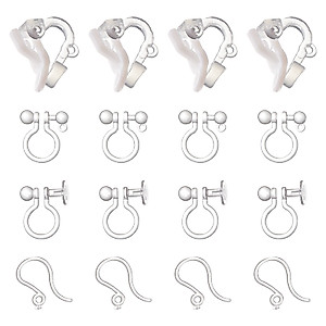 SUNNYCLUE 1 Box 200Pcs 4 Style Plastic Earrings Hooks Clip on Earrings Findings Plastic Earring Converters Clear Non Pierced Earrings Components for Jewelry Making DIY Dangle Earrings Craft Supplies