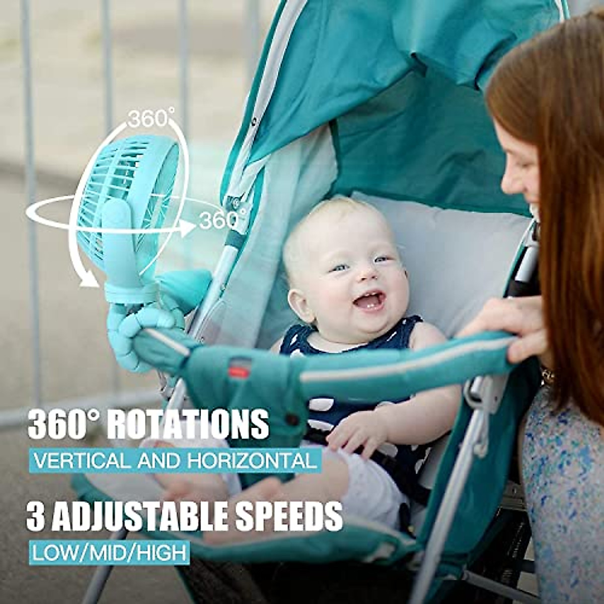 Portable Stroller Fan, Use As Power Bank, 65H 12000mAh Battery Operated Fan Flexible Tripod Baby Car Seat Fan, Personal Mini Handheld/Desk/Small Clip On Fans For Stroller, Carseat, Beach, Bed, Camping