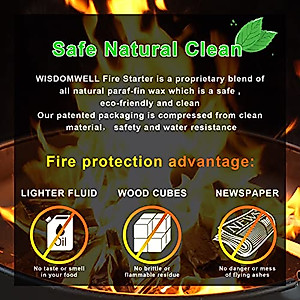 WISDOMWELL Fire Starter - Pack of 100 Fire Starters, All-Purpose Indoor & Outdoor Firestarter, for Charcoal Starter, Campfire, Fireplace, Firepit, Smoker - Water Resistant and Odorless