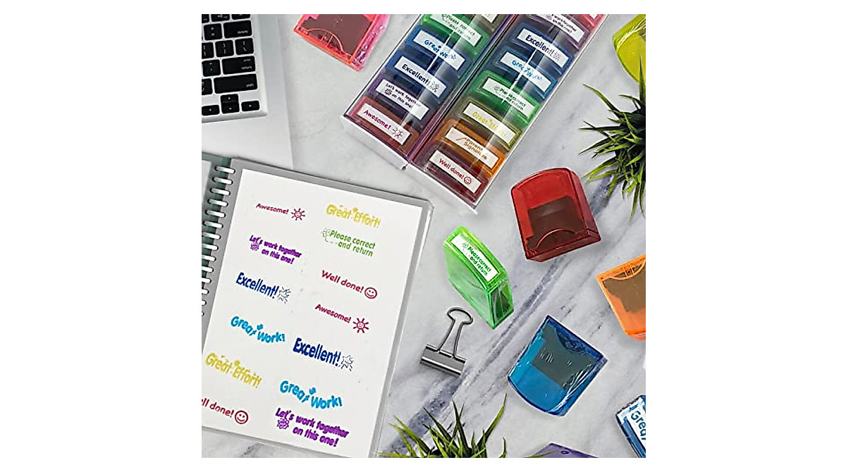 Bertiveny Rainbow Teacher Stamp Set for Classroom & Rewards
