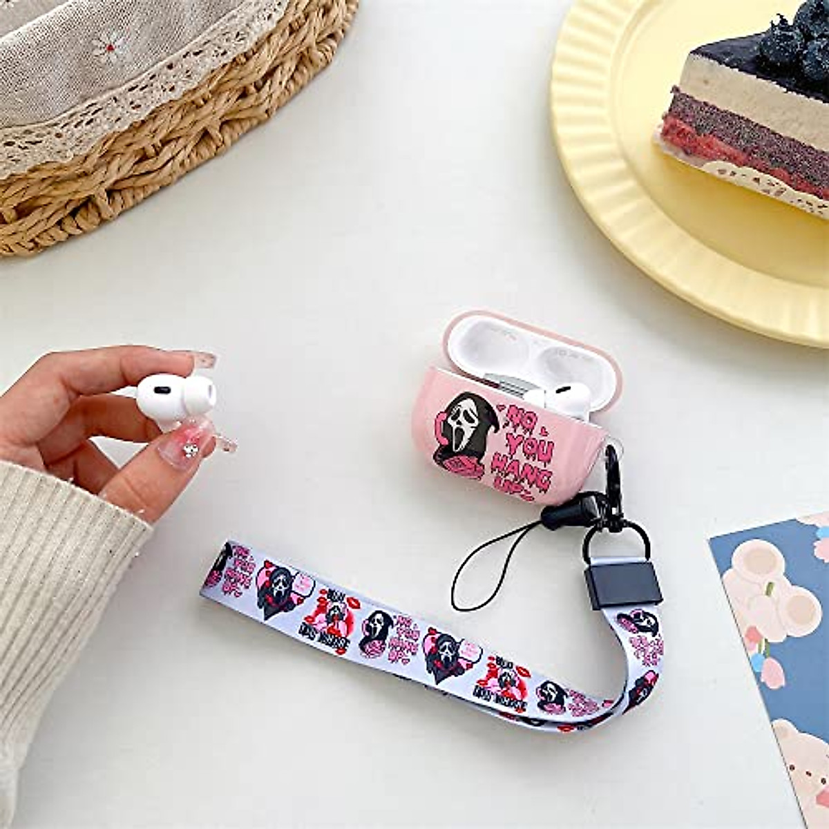 ashlvz15520 Scream Ghost Air pod pro Case/ 2nd Generation - Ghost face Air pod pro 2nd Generation Case Cover - Horror Funny Cool Case for Air Pod pro(2019) /pro 2(2022) Keychain (NO You/pro2 Pink)