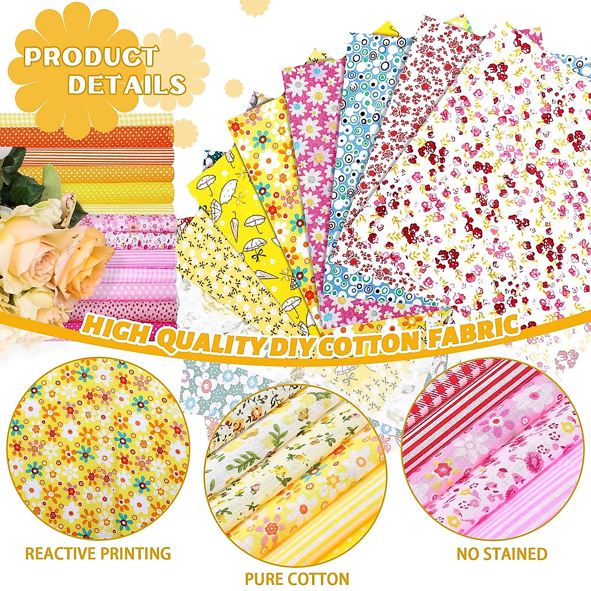 Preboun 1500 Pcs 4 x 4 Inches Cotton Fabric Square Bulk Precut Craft Fabric Bundle Floral Patterns Sewing Quarters Fat Flower Fabric Quilting Patchwork for DIY Craft Sewing Clothing Scrapbooking