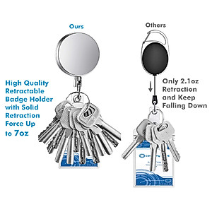 Selizo Retractable Badge Holder with Keychain Ring Clip Metal Badge Reel with Plastic ID Holder and Heavy Duty Name Card Holder for ID Card Key Card Carabiner Work Badge