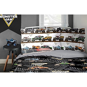 Jay Franco Monster Jam Tracks 5 Piece Full Bed Set - Includes Comforter & Sheet Set - Bedding Features Grave Digger &,Megalodon - Super Soft Fade Resistant Microfiber (Official Monster Jam Product)