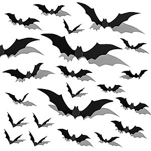 Halloween 3D Bats Decoration, 96 PCS 4 Sizes PVC 3D Decorative Scary Bats Wall Decal Wall Sticker for DIY Home Bathroom Indoor Hallowmas Decoration Party Supplies