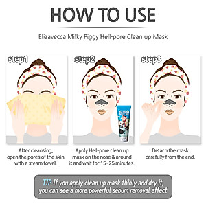 Elizavecca Milky Piggy Hell Pore Clean Up Mask 100ml/3.38 fl.oz. - Peel Off Mask, Charcoal Pore Strips, Pore Cleansing, Removes Dead Skin Cells, Removes Skin wastes, Pore Contraction