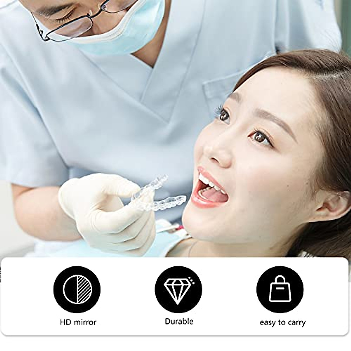 EXCEART Denture Bath Box Cup Box Holder Storage Soak Container Fake Teeth Storage Case Teeth Retainer Storage Container with Mirror for Travel Cleaning Black