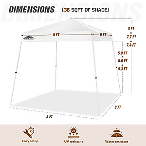 EAGLE PEAK 8x8 Slant Leg Pop-up Canopy Tent Easy One Person Setup Instant Outdoor Beach Canopy Folding Portable Sports Shelter 8x8 Base 6x6 Top (White)