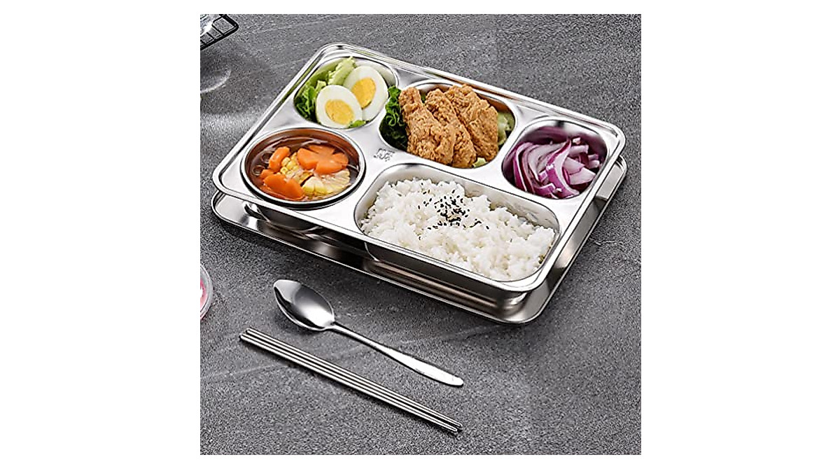 GANAZONO 2 Sets Stainless Steel Rectangular Divided Plates Tray with ...