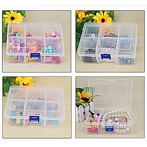 6 Compartments Jewelry Earring Necklace Bead Storage Box Clear Plastic Adjustable Container Case (Blue)