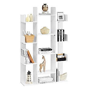 VASAGLE Bookshelf, Tree-Shaped Bookcase with 13 Storage Shelves, Rounded Corners, 9.8”D x 33.9”W x 55.1”H, White ULBC067W01