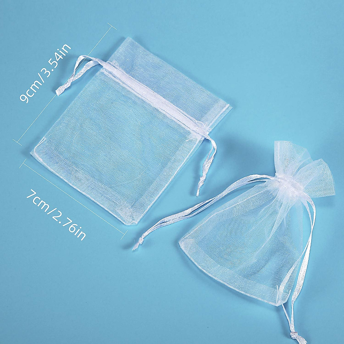 Bouraw 100Pcs Organza Bags, Drawstring Pouches, Wedding Favour Bags Party Christmas Bags, White Pouches (7x9cm, 2.7 * 3.5”)