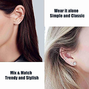 Sllaiss Minimalist 12mm Ear Cuff Cubic Zirconia 925 Sterling Silver Cuff Earrings for Women CZ Pave Non Pierced Ear Cuff 18K Gold Plated