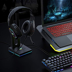 Havit RGB Headphones Stand with 3.5mm AUX and 2 USB Ports, Headphone Holder for Gamers Gaming PC Accessories
