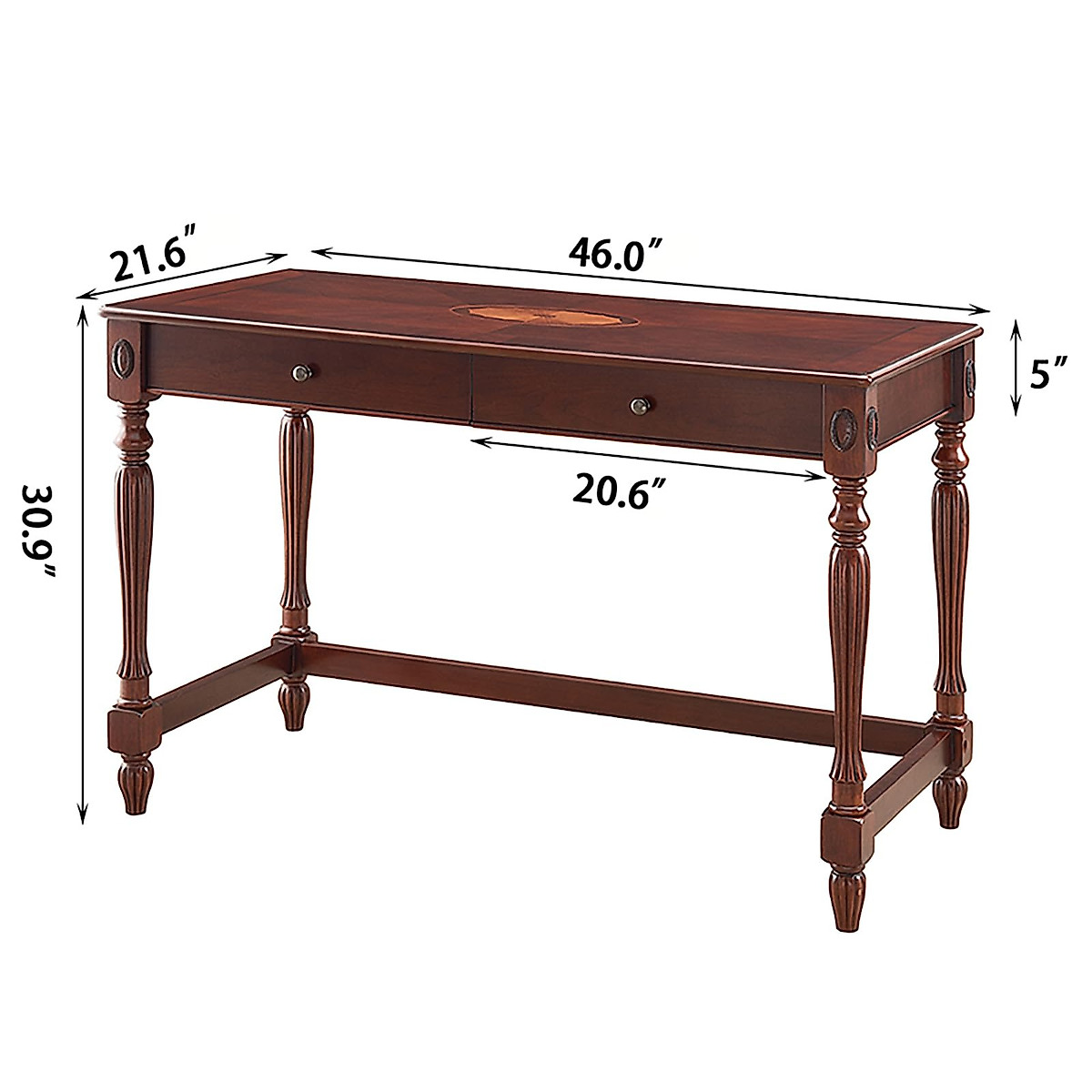 VERDANTREE Computer Desk Office Table with 2 Drawers, 39.37" Solid Wood Study Writing Desk Workstation with Storage Space,Mid-Century Vanity Dressing Table for Home Office,Cherry Walnut SSZ1533WD