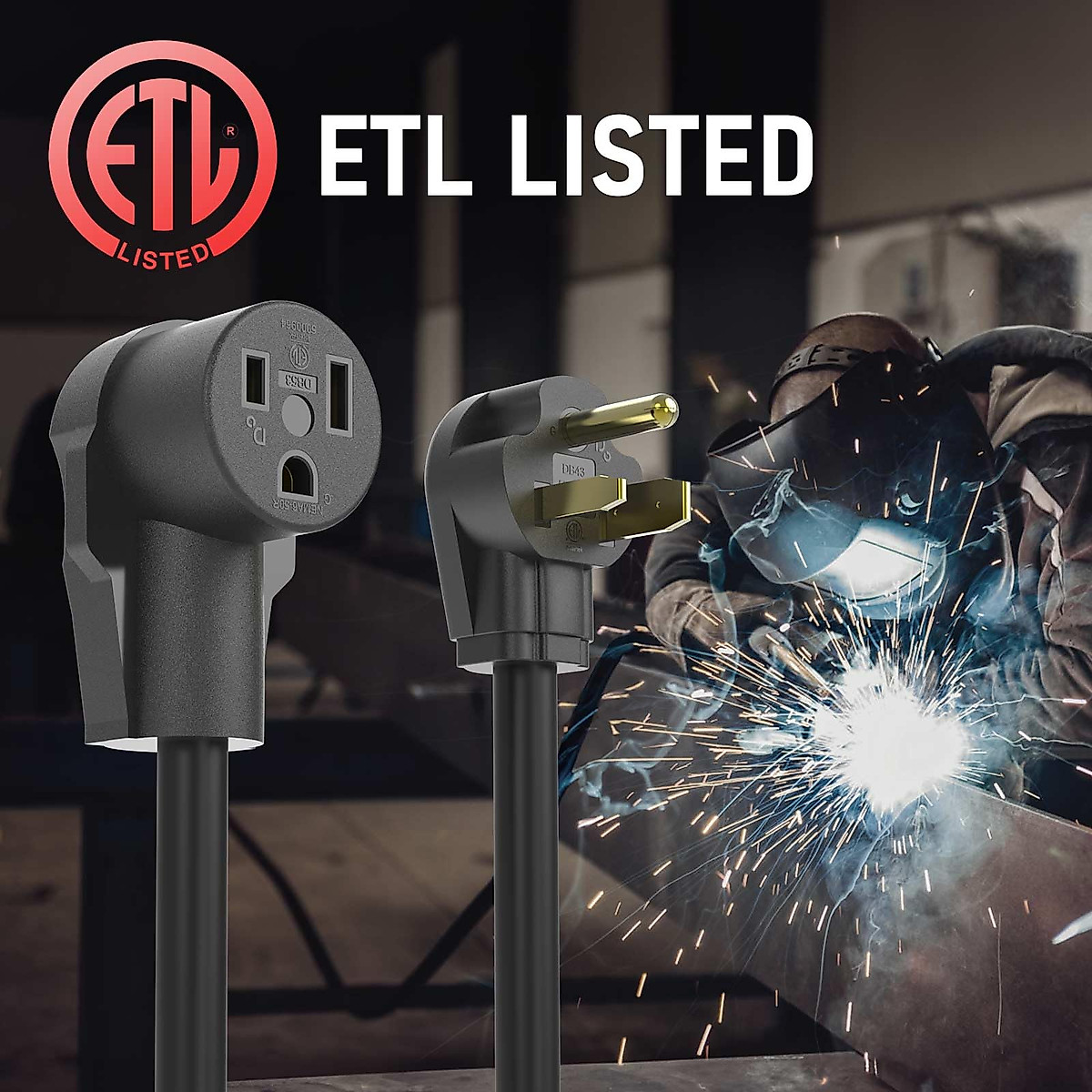 YESWELDER 40ft 250 Volt Welder Extension Cord 10 AWG Power Extension for Welding Machines， NEMA 6-50P to 6-50R