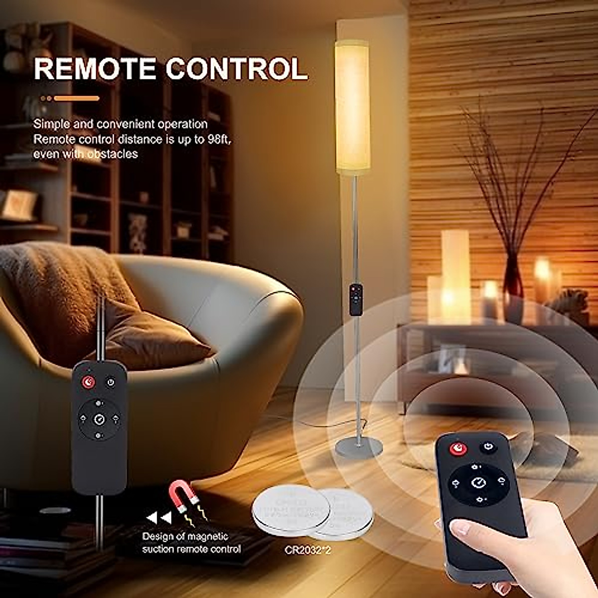 cozywarm LED Floor Lamp with Linen Shade and Remote Control,Stepless Dimming & Adjustable Color Temperature Modern Tall Lamps,Eye-Caring Standing Lamp with 1H Timer for Living Room Bedroom Office