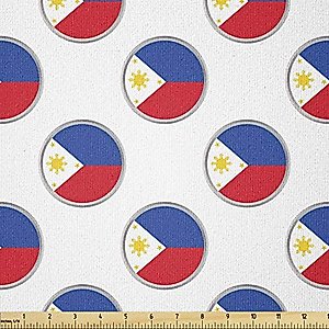 Ambesonne Phillipine Fabric by The Yard, Pattern from The Circles with Flag of Philippines National Graphic, Stretch Knit Fabric for Clothing Sewing and Arts Crafts, 1 Yard, Blue Red