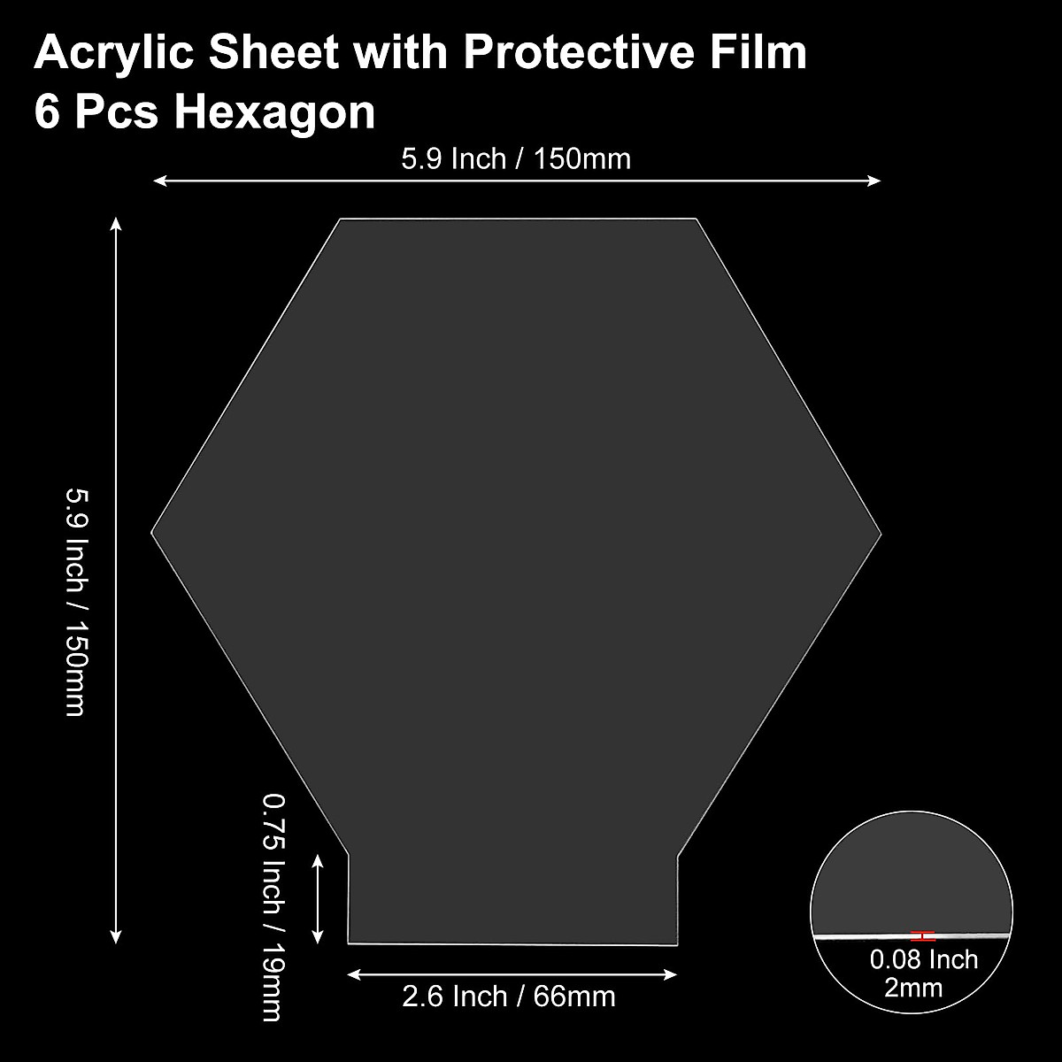 Qjaiune 6pcs 2mm Acrylic Blanks for Light Base, Hexagon Shaped Acrylic Sheet Acrylic Panel Sign Blank with Protective Film, Clear Plastic Blanks for LED DIY Display Projects Craft