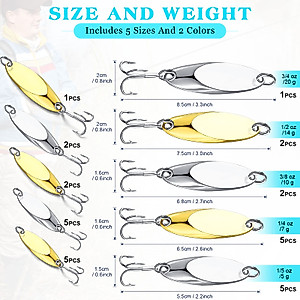 30 Pieces Fishing Spoons Lures, Treble Hooks Fishing Spoons Hard Metal Spoon Lures Spoons Gold Silver for Huge Distance Cast Saltwater Freshwater Fishing in 1/5 oz 1/4 oz 3/8 oz 1/2 oz 3/4 oz