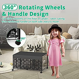 VSTM Toy Storage Box, Toy Chest Organizer for Girls Boys, Collapsible Extra Large Metal Toy Storage Bins with Wheels & Lid, Kids Toy Storage Containers Baskets for Playroom, Nursery (1 Pack, Black)