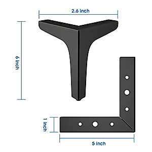 SVISNA 6 Inch Black Furniture Leg Metal 8PCS, Home DIY Heavy Duty Replacement Feet for Bookshelf, Sofa, Cabinet, Chair, Couch, Coffee Table, Desk, Bench, Ottoman, Nightstand, etc