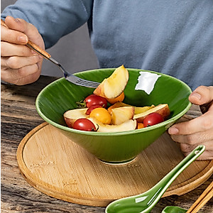 UNICASA 38oz Large Japanese Ramen Bowl Set with Chopsticks, Spoons and Stands, Ceramic Noodle Bowl Set of 2 for Udon, Pho, Soba, Salad and Soup – Reactive Glazed Light Green