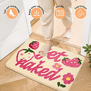 Enhopty Get Naked Bath Mat Strawberry Flower Bathroom Rugs Fun Cute Door Mat Non Slip Microfiber Absorbent Shower Rugs for Home Tub Bedroom…