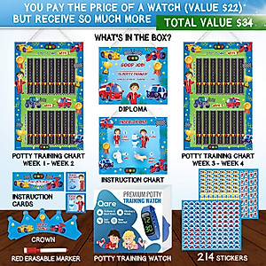 Premium Potty Training Watch & Charts - Pay the Price of a Watch But Receive So Much More - Only Watch with Multiple Alarms (16) to Fit Your Schedule & Easy to Use Smart Timer - Water Resistant (Blue)