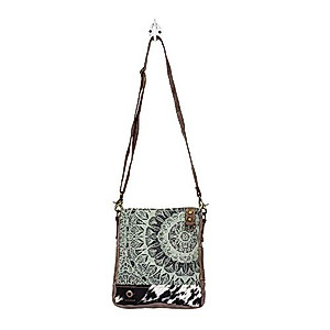 Myra Bag Verdant Upcycled Canvas & Cowhide Leather Shoulder Bag S-1209