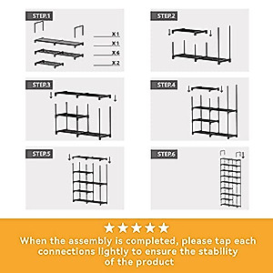 UMBFUN 9 Tiers Shoes Rack Organizer for Entryway Hold 32-40 Pairs Shoes and Boots Black Metal Garage Shoes Storage Tall Stackable Free Standing Big Shoe Rack for Closet with 4 Hooks(2x9)