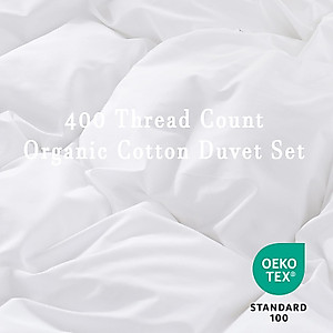 Overket 100% Organic Cotton Duvet Cover Queen Size Luxury 400 Thread Count Duvet Cover Queen Size Sateen Comforter Cover Soft and Breathable Cooling Bedding Set 3 Piece（White;Queen）