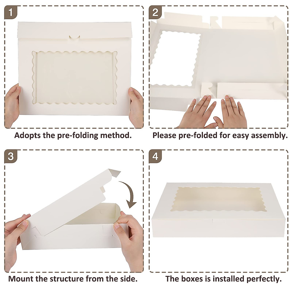 TOMNK 25pcs Cookie Boxes with Window, 16x11x2.5in Large Bakery Boxes for Treats, Desserts, Chocolate Covered Strawberries, Pies, Muffins, Donuts