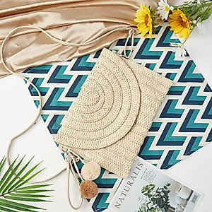 FARVALUE Women's Straw Shoulder Crossbody Bag Summer Woven Purse Beach Straw Envelope Clutch Wallet for Women