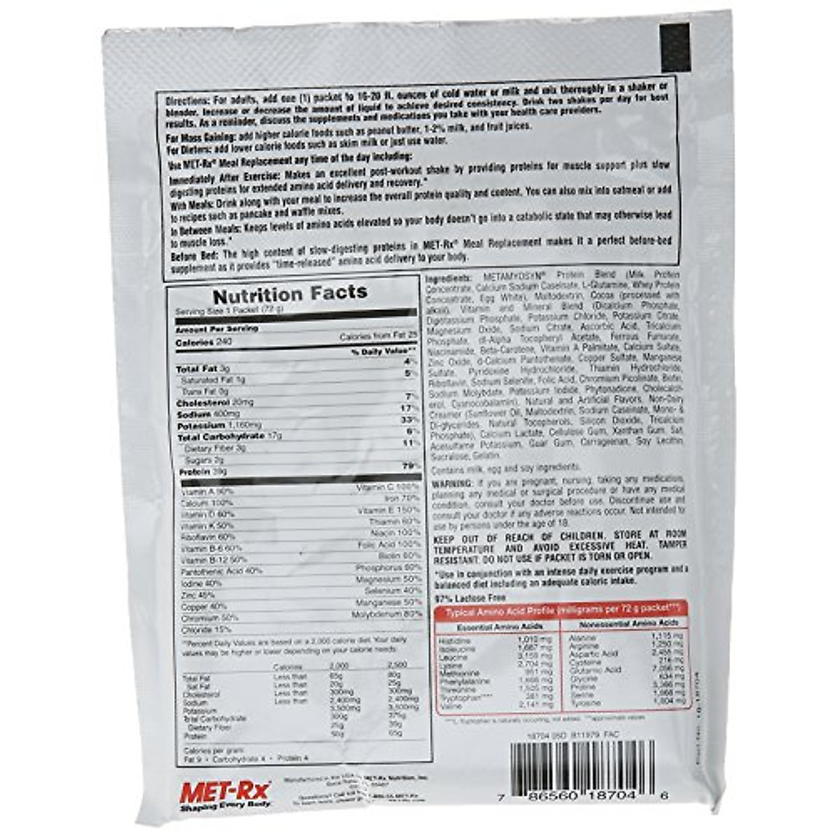 MET-Rx Meal Replacement Powder Boxed, Extreme Chocolate, 2.54 Oz, Pack of 40