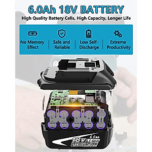 Nyveyoo Upgraded 6.0Ah Replacement 18V Battery for Makita, Compatible with Makita 18V Battery Lithium ion BL1850 BL1850B BL1840 BL1840B BL1830 BL1830B BL1815 LXT 18V Battery Chargers, 4Pack
