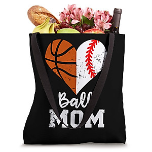 Ball Mom Heart Funny Baseball Basketball Mom Tote Bag