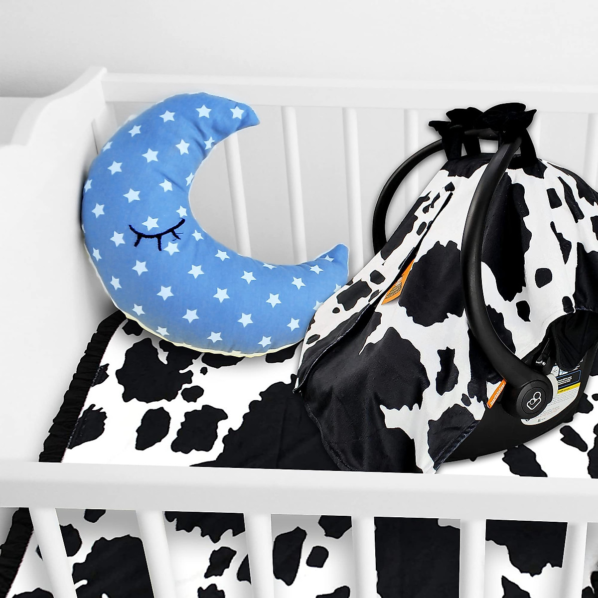 Dear Baby Gear Custom Print Baby Blanket - Double Layer Infant Blanket - Toddler Blankets - Great Size for a Crib, Stroller or Car Seat - Nursery Bedding - Holstein Cow, Black, Ruffles, 43" x 33"