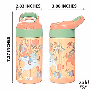 Zak Designs 16oz Riverside Kids Water Bottle with Spout Cover and Built-in Carrying Loop, Made of Durable Plastic, Leak-Proof Design for Travel (Unicorn & Shells, Pack of 2)