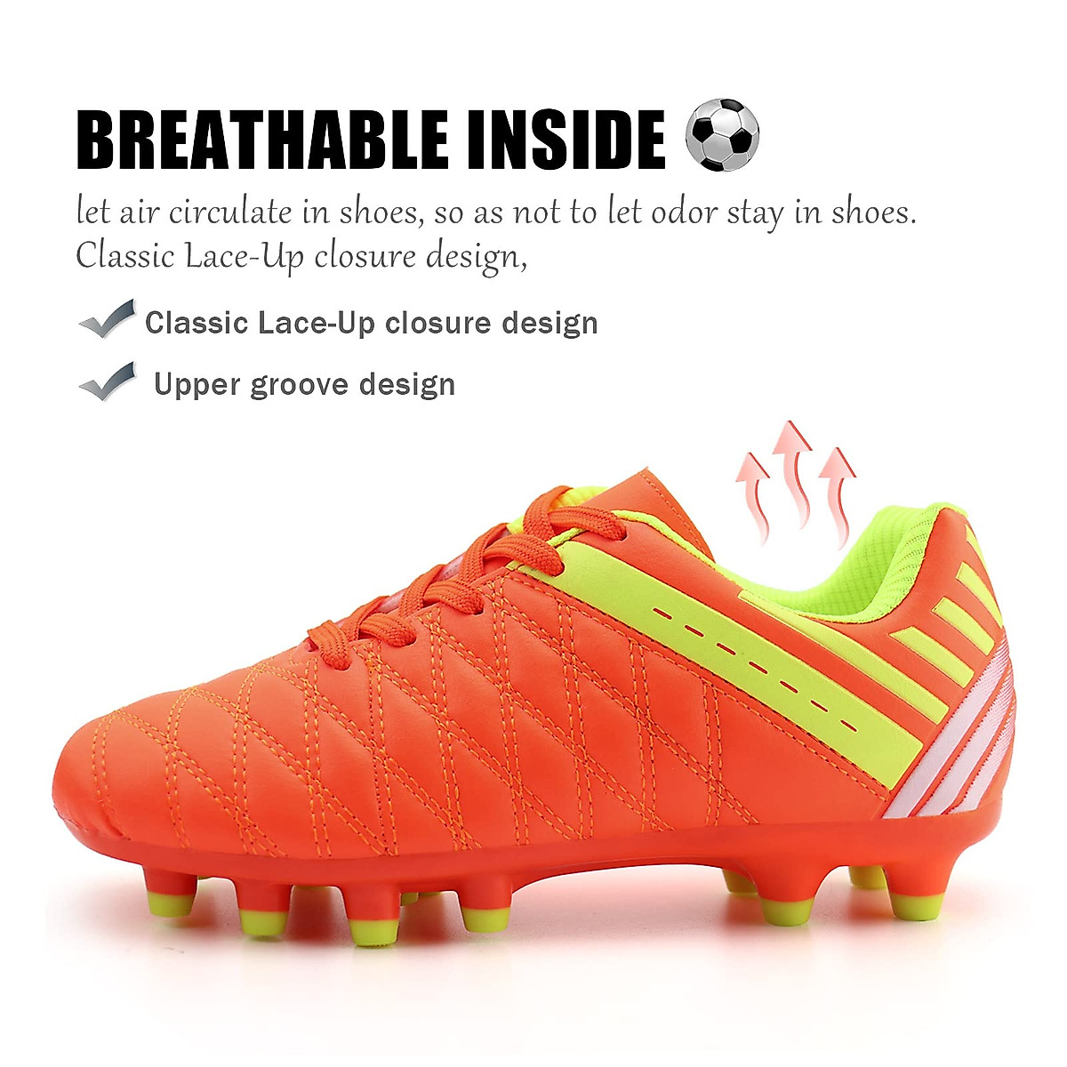 brooman Kids Athletic Soccer Cleats Boys Girls Outdoor Firm Ground Football Shoes (3.5,Orange)