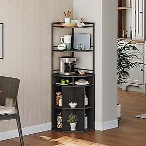 HOOBRO Corner Cabinet with USB Ports and Outlets, Corner Storage Cabinet with Charging Station, Corner Cube Bookshelf, Wooden Display Bookshelf for Small Space, Living Room, Black BK34UCJ01