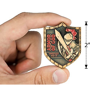 Armor of God Challenge Coin Bulk Pack of 10, Commemorative Military Souvenir Coins for Collectors, Knight Templar Shield Religious Pocket Prayer Token of Faith for Army, Navy, & Marine Veterans