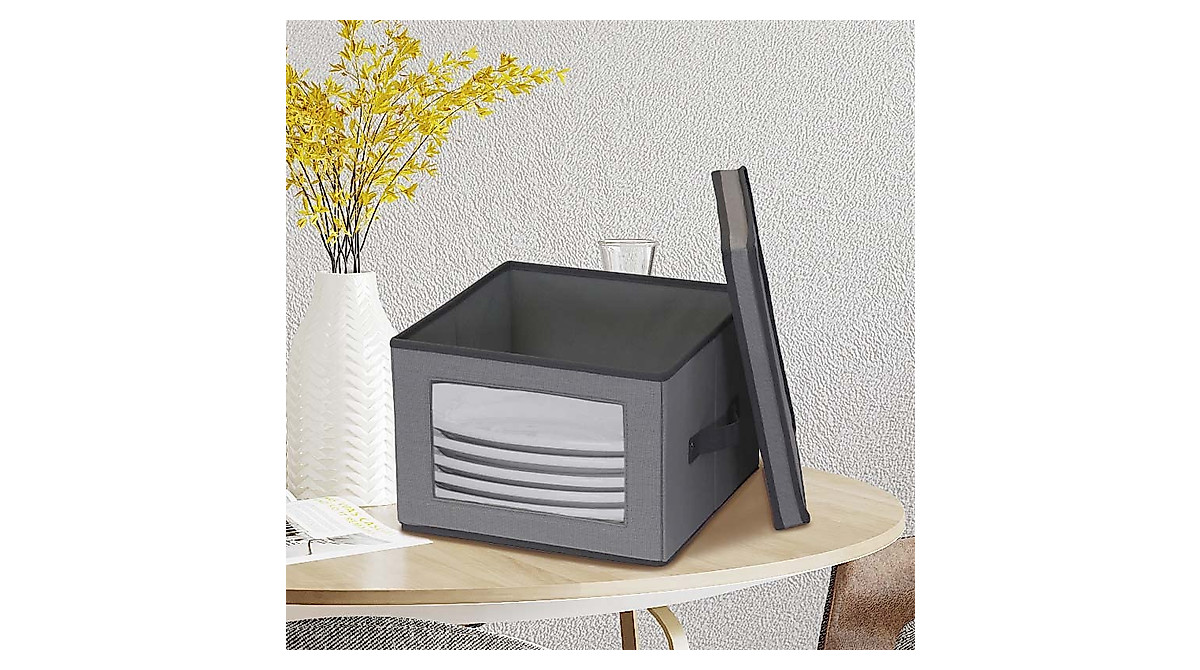Household Essentials Dinner Plate Storage Box with Handles & Windowed Panel